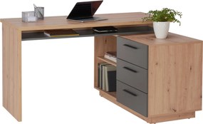 XXXLutz PSACÍ STŮL S ÚLOŽNÝM PROSTOREM, antracitová, dub artisan, 138/105/75 cm Xora - Rohové psací stoly - 000778005901