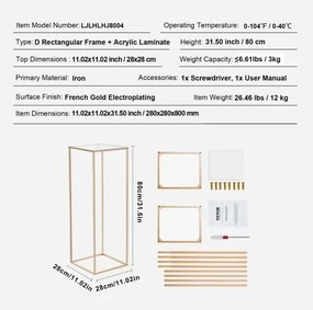 10KS 80 cm vysoký svatební stojan na květiny, s akrylovým laminátem