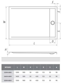 Roth Integro, Sprchová vanička obdélníková 140x90 cm 8000170