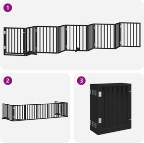Zábrana pro psy s dvířky skládací 9 panelů černá 450 cm topol 3155541