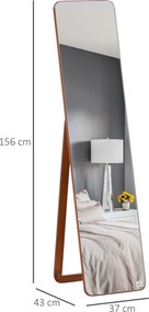 HOMCOM Zrcadlo v plné délce s čtvercovým rámem a 2 možnostmi montáže, moderní jedlový rám pro chodbu, ložnici, obývací pokoj 37x43x156 cm Ořech
