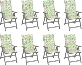 vidaXL Zahradní polohovací židle s poduškami 8 ks akáciové dřevo [3075141] Barva: Vzor listí