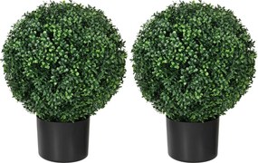HOMCOM Umělé rostliny sada 2 umělých rostlin odolných proti UV záření v květináči 52 cm zimostráz pro zahradní dekorace obývacích pokojů | Aosom.de