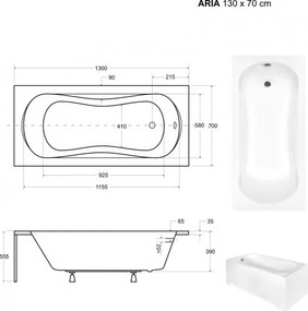Besco ARIA PLUS 130 cm VANARIA130PLUS+OLVPINOZ vana vč. nožiček