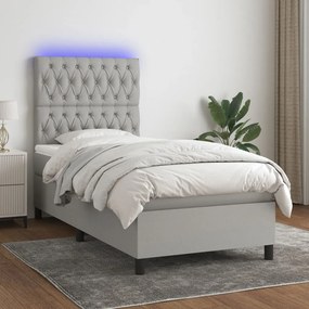 vidaXL Box spring postel s matrací a LED světle šedá 90x200 cm textil