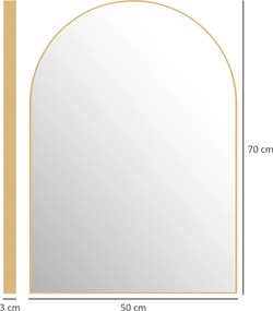HOMCOM Obloukové zrcadlo na stěnu, koupelnové zrcadlo, 50 x 70 cm, vysoké rozlišení, s hliníkovým rámem, pro ložnici, obývací pokoj, předsíň, zlaté