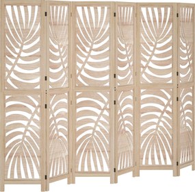 HOMCOM Paraván do interiéru ze dřeva 6 panelů 240 x 170 cm, skládací a přenosný, motiv listů, odnímatelný design, přírodní dřevo