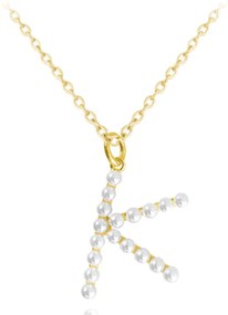 Pozlacený stříbrný náhrdelník MINET písmeno "K" s perličkami JMAS710KGN45
