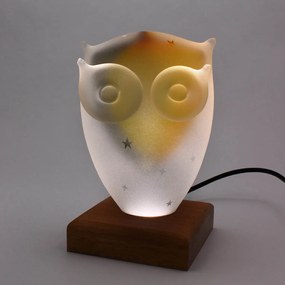 Skleněná lampa - sova, TIGER - zlatý topaz a kouřově černá, 13 cm | České sklo od Artcristal Bohemia