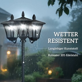 Outsunny solární zahradní lucerna se 3 plameny lucerna solární lucerna osvětlení cesty s LED 120 lumenů IP44 201 nerezová ocel černá 51,5 x 47 x 182,…