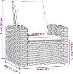 vidaXL Zahradní polohovací křeslo s poduškami polyratan [364105] Barva: světle hnědá
