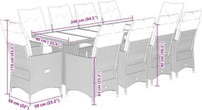11dílný zahradní bistro set s poduškami černý polyratan 3277232