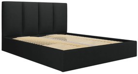 OnaDnes -20% Černá látková dvoulůžková postel MICADONI Pyla 160 x 200 cm s úložným prostorem