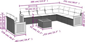 11dílný zahradní sedací souprava s poduškami béžový polyratan 3260204