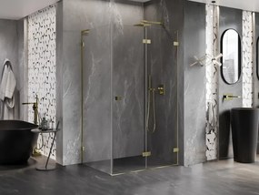 Mexen Lunar-F L, sklápěcí sprchový kout pravý 95 x 90 cm, 8mm čiré sklo, zlatý profil, 836L-095-090-50-00-P