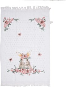 Bílý froté kuchyňský ručník s králíčkem Floral Easter Bunny - 40*66 cm