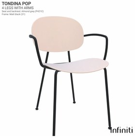 Židle Tondina Pop s opěradly Barva kovové konstrukce: Matt black 31, Barva sedáku a opěradla z recyklovaného plastu: Cipria IP480C