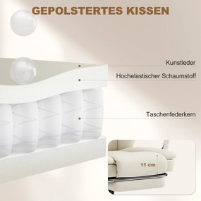 HOMCOM ergonomická kancelářská židle — sklopné opěradlo, nastavitelná výška, podnožka, 360° otočná, taštičkové pružiny, ekokůže, béžová