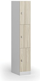 Šatní skříňka S1 s úložnými boxy, 3 boxy, 1850 x 300 x 500 mm, otočný zámek, laminované dveře, dub přírodní