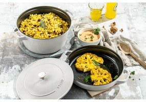 Staub Cocotte 2 dílná sada litinového hrnce a pánve 24 cm, bílá lanýžová, 145624107