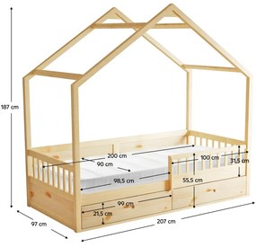 Kondela Montessori postel, 90x200, přírodní, masiv, BIANKA