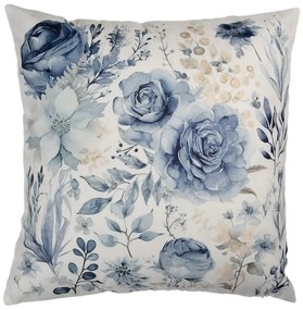 Bílý povlak na polštář s modrými květy Floa - 45*45 cm