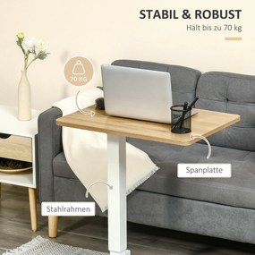 HOMCOM Stůl Sit-stand výškově nastavitelný s kolečky Prostorově úsporný stůl na notebook ve tvaru C přírodní bílá 70-110 cm do 70 kg | Aosom.de