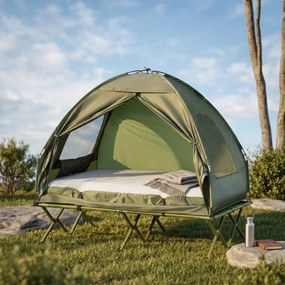 Campingzelt-Set für 2 Personen mit Feldbett und Luftmatratze Grün