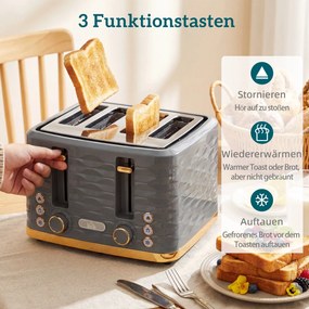 HOMCOM Toustovač pro 4 plátky se 7 stupni opékání, vysoké vyjmutí, funkce ohřívání/rozmrazování/zrušení, šedý vlnitý vzhled