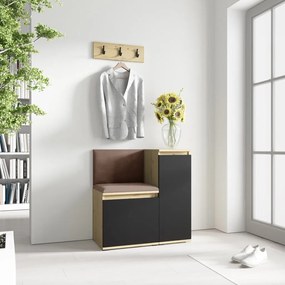 Eka Předsíňová stěna s čalouněnými panely Trinity 30 - Dub Artisan s černou / Hnědá 2307