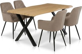 Vikio Jídelní set pro 4 osoby 160x90 cm soft dub noha X béžová židle s područkami VJS226-4CA