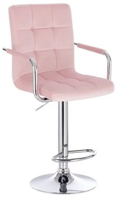 LuxuryForm DESIGN Barová židle VERONA VELUR na stříbrné kulaté podstavě - růžová