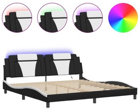 vidaXL Rám postele s LED osvětlením černý a bílý 200x200 cm umělá kůže