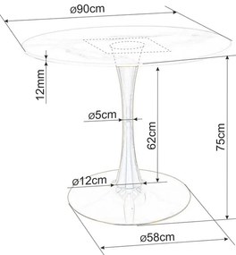 Jídelní stůl Espero 90 cm, mramor / bílá