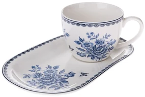 Porcelánový hrnek s podnosem Blue Rose, 445 ml