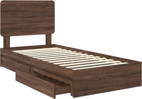 Postel s úložným prostorem se zásuvkou Hnědý dub 75 x 190 cm 3412741