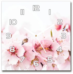 Wallmuralia Skleněné hodiny čtverec Květy višně 30x30 cm