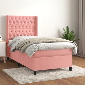 vidaXL Box spring postel s matrací 90x200 cm samet [3132838] Barva: Růžová