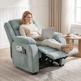 HOMCOM elektrické relaxační křeslo s dálkovým ovládáním a USB, látka vzhledu lnu, zelená