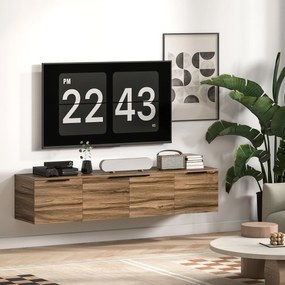 HOMCOM Nástěnný Stojan na TV pro 65" Televize, TV Skříňka se 3 Skříňkami a Odnímatelnými Poličkami, do Obývacího Pokoj, Ložnice a Lounge, 150x35x32 cm