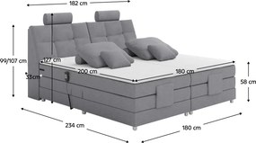 Elektrická polohovací postel, boxspring, šedá, 180x200, POLERMA NEW