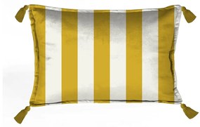 Bílý sametový polštář s pruhy ve zlaté barvě Velvet Atelier Borlas, 50 x 35 cm