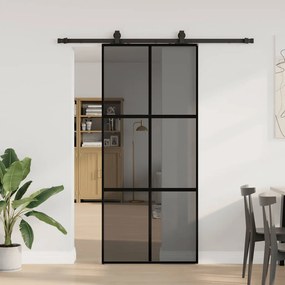 Posuvné dveře se sadou kování černé 90x205 cm Tvrzené sklo 3375827