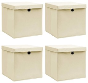 Úložné boxy s víky 4 ks krémové 32 x 32 x 32 cm textil - Default Title