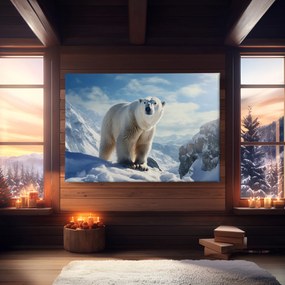 Obraz na plátně - Lední medvěd se rozhlíží ve sněžných horách FeelHappy.cz Velikost obrazu: 60 x 40 cm