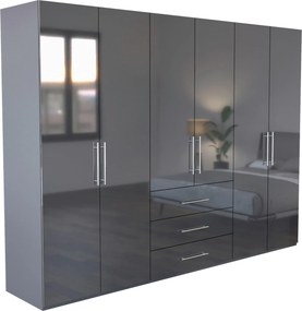 XXXLutz ŠATNÍ SKŘÍŇ, antracitová, vysoce lesklá antracitová, 294/219/59 cm P & B - Šatní skříně - 000885000406