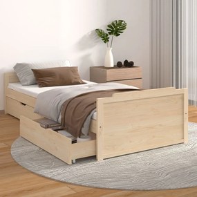 Rám Postele Se Zásuvkami Masivní Borové Dřevo 90 X 200 Cm - Hnědá