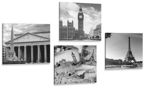 Set obrazů historické památky v černobílém provedení - 4x 60x60 cm