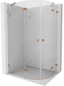 Mexen Lunar, půlkruhový sprchový kout naklápěcí doleva 100 x 80 cm, 8mm čiré sklo, profil měděná matná, 833-100L-080P-65-00
