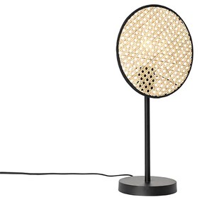 Venkovská stolní lampa černá s ratanem 25 cm - Kata